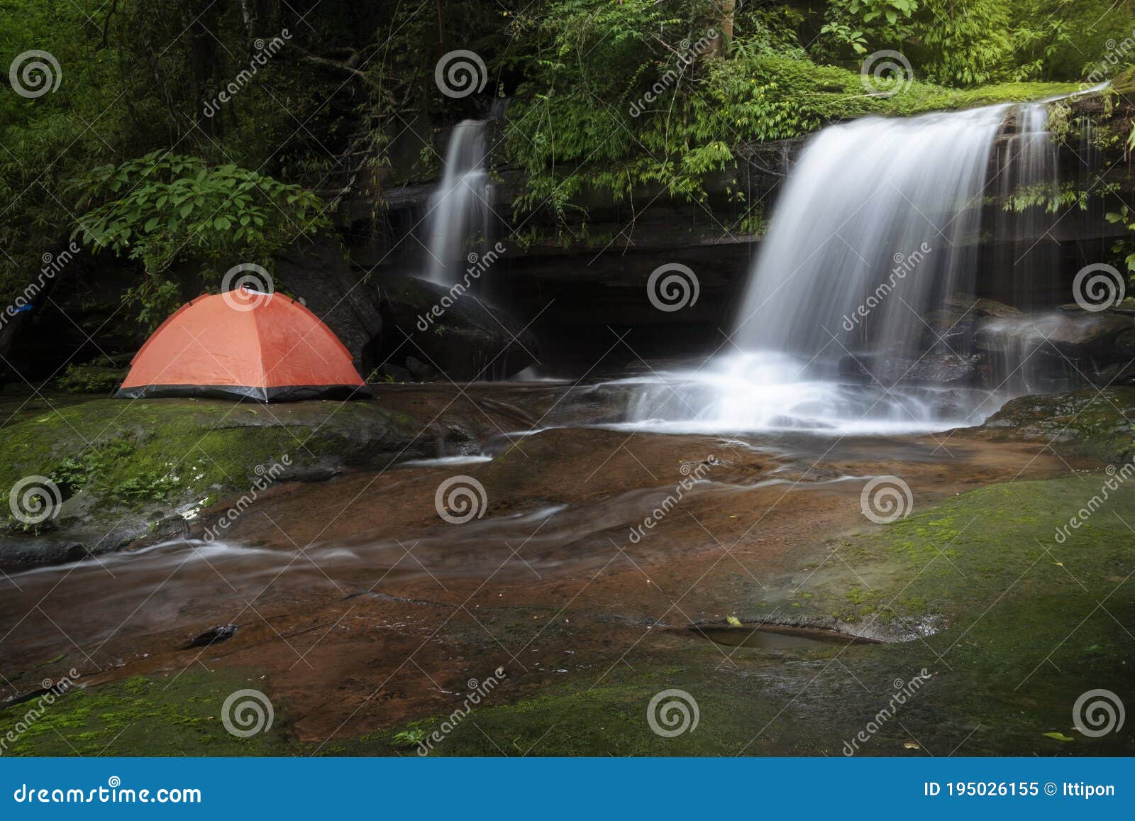 Camping Tent beside Beautiful Waterfall Stock Image - Image of outdoor ...
