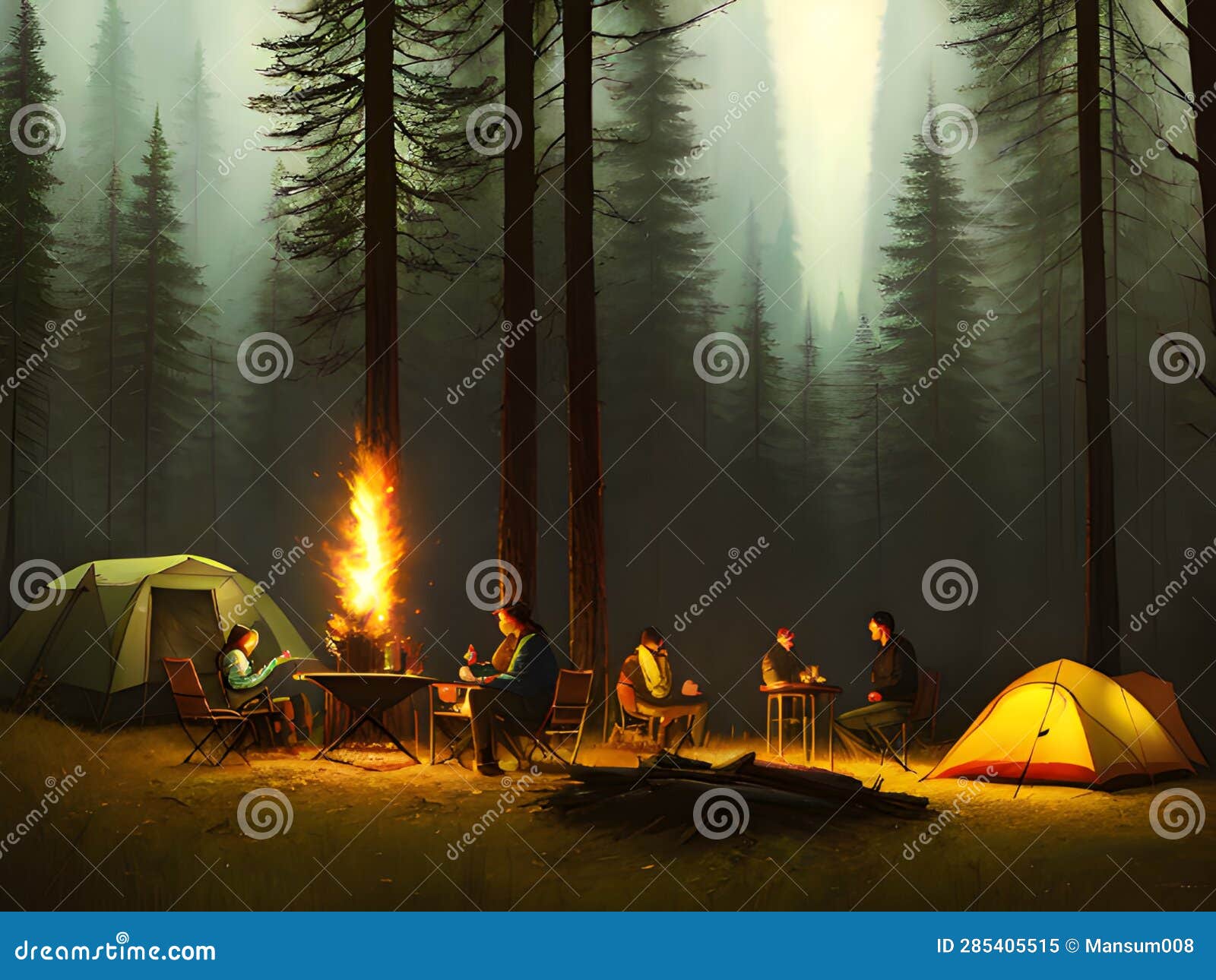 Camping with a Tent and a Bonfire in the Mountains, Ai Generated Stock ...