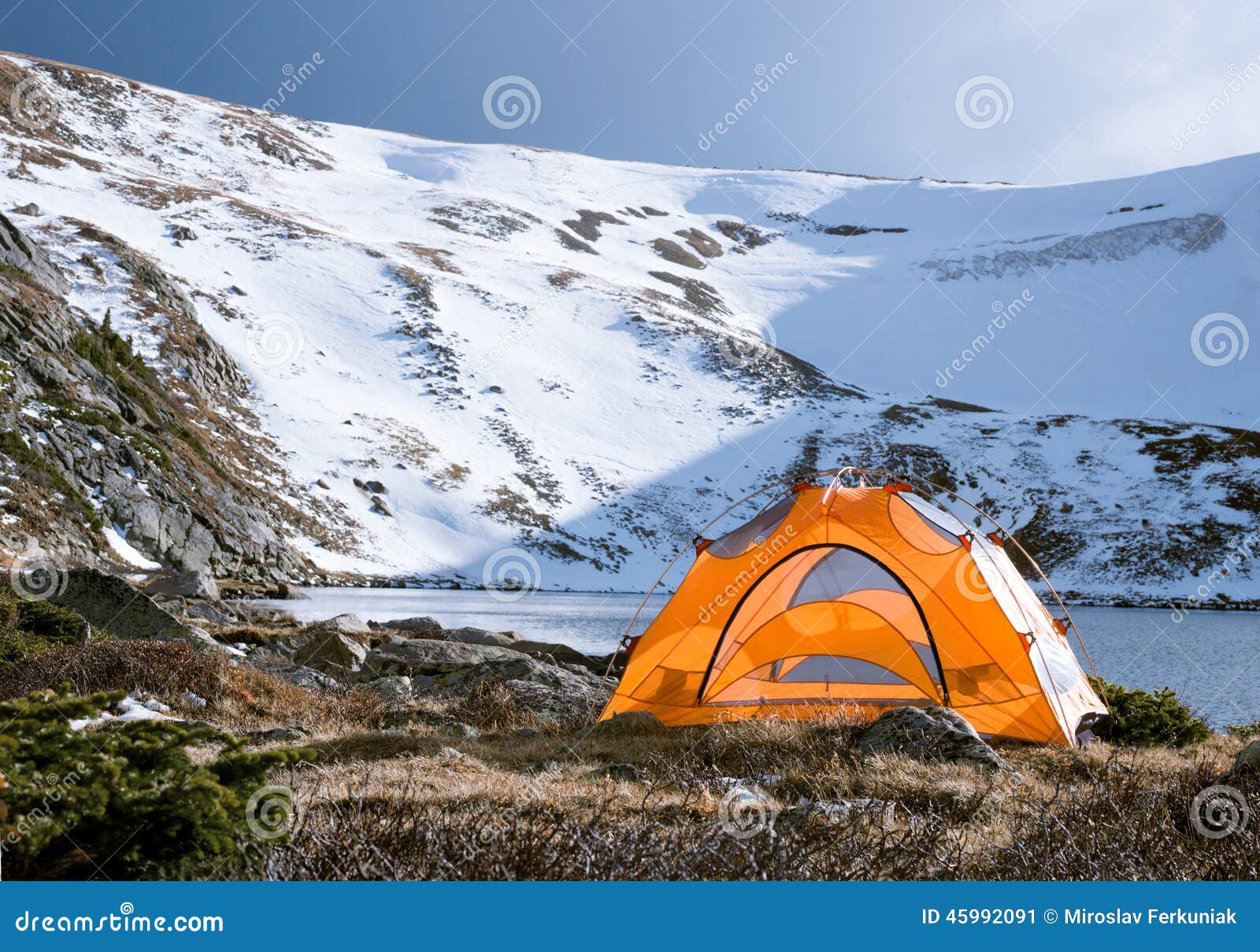 Camping Tent by the Lake in Colorado Stock Image - Image of high ...