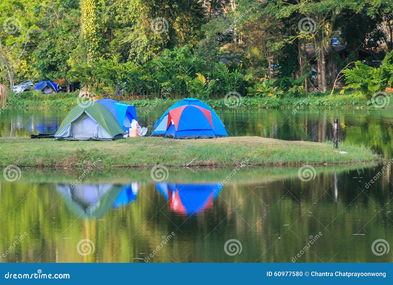 Camping Tent on a Lake with Reflections Stock Photo - Image of ...