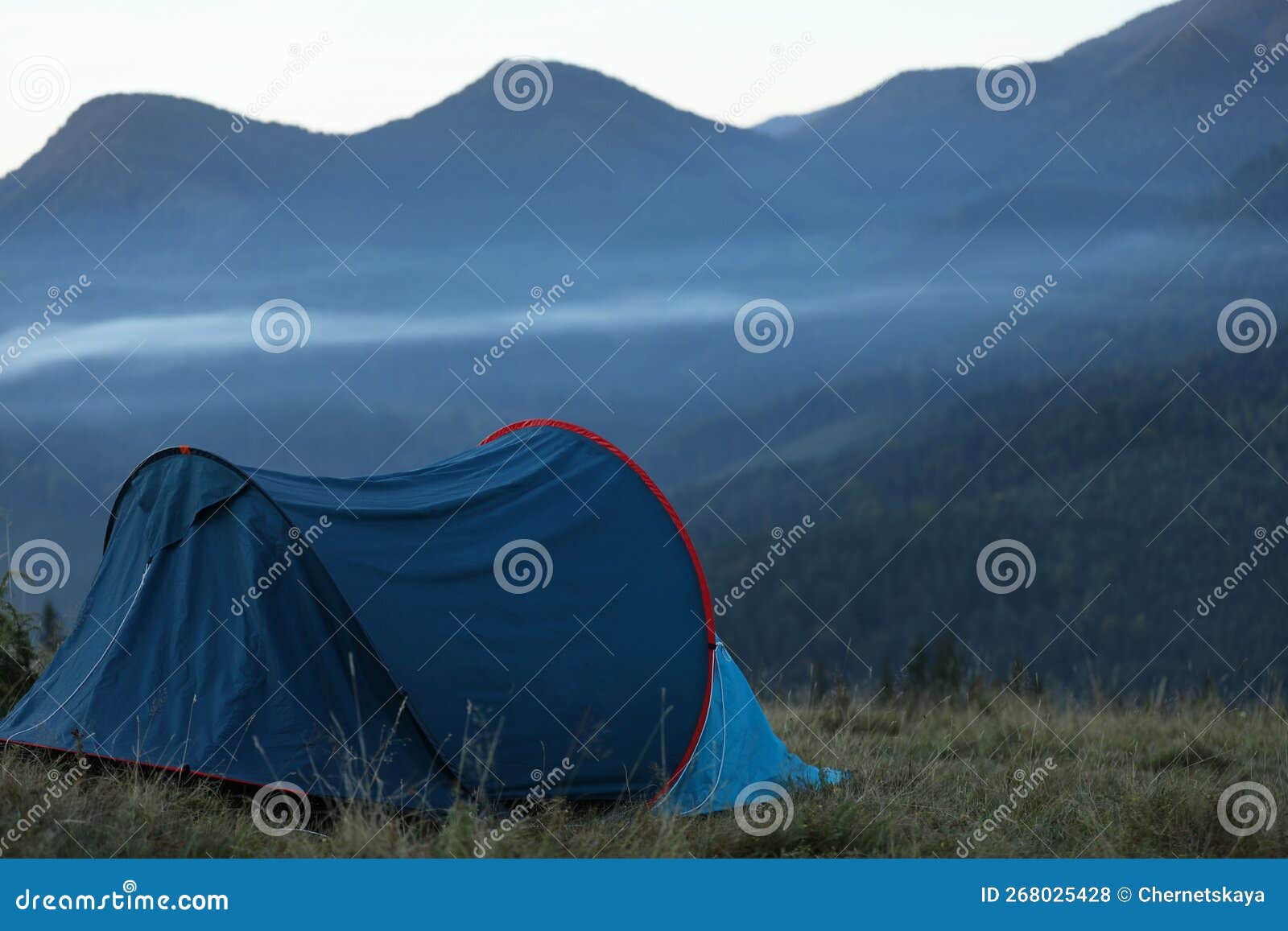 Camping Tent in Mountains on Early Morning Stock Photo - Image of ...