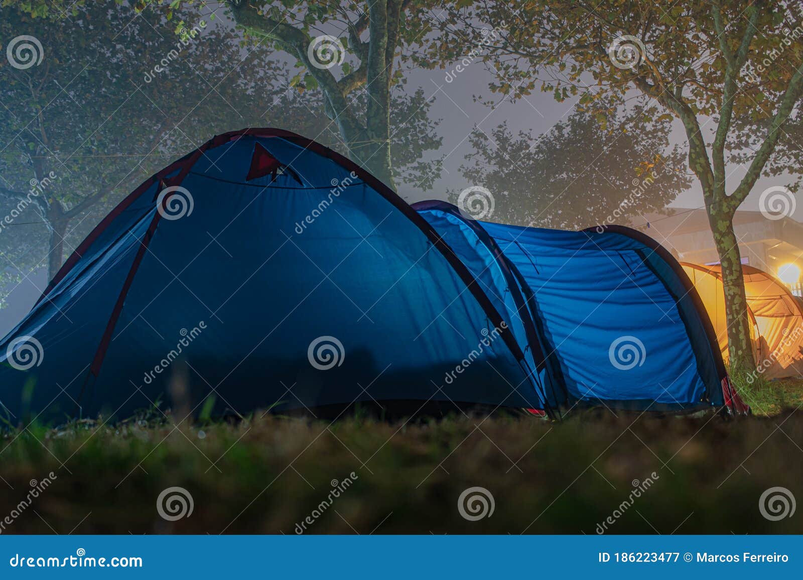Camping Tent at Night in a Campsite Stock Image - Image of picnic ...
