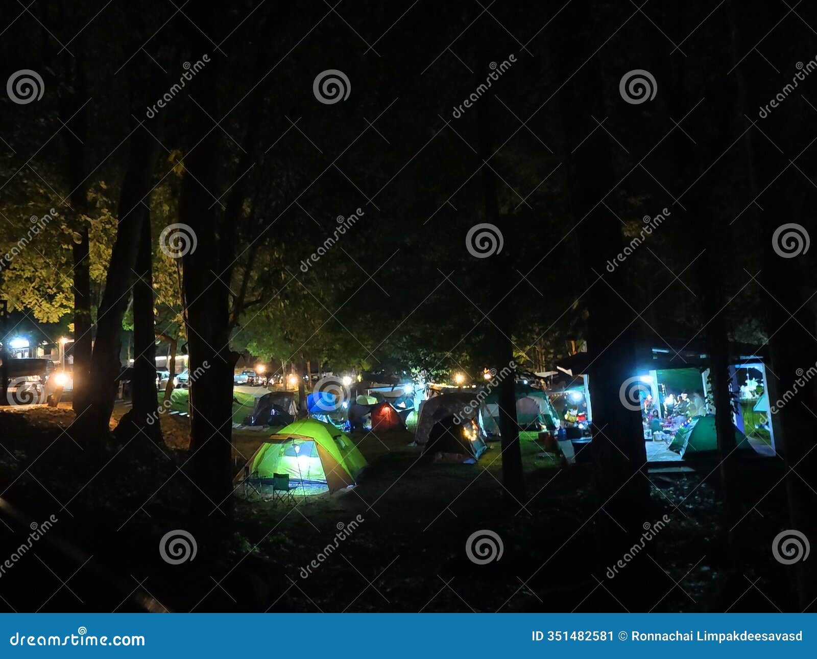 Camping Tent at Night in the Forest Stock Image - Image of tourism ...