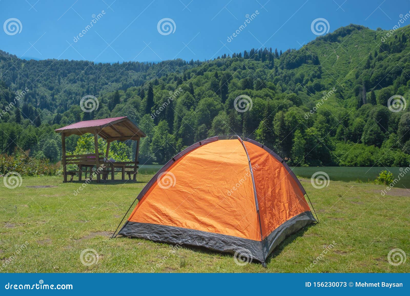 Camping Tent at Scenic Campsite on a Lake Stock Image - Image of ...