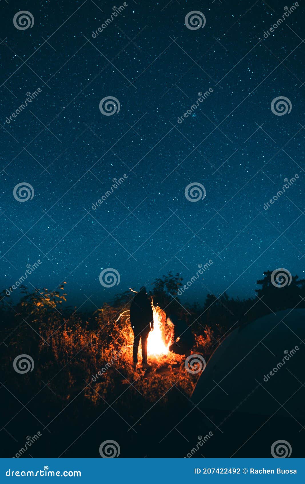 Camping in a Tent Under the Stars Stock Photo - Image of fire, girl ...