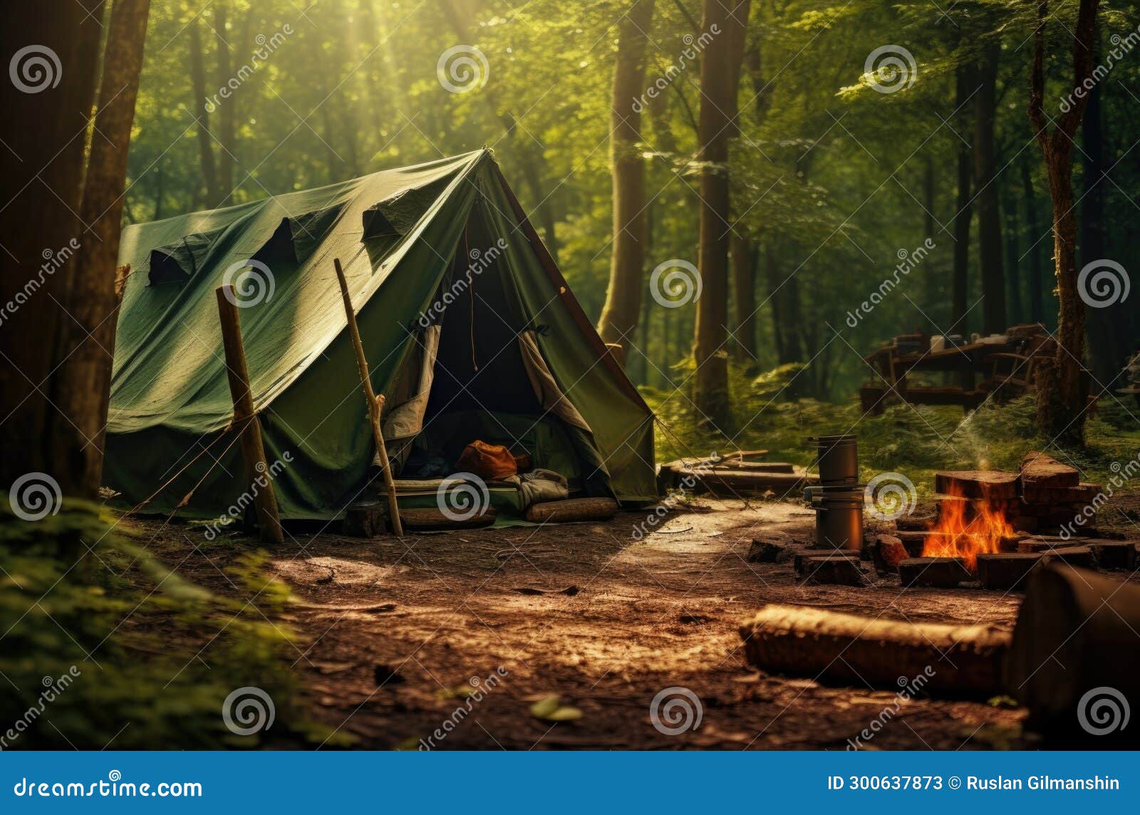 Camping and Tent Under the Tree Forest with Beautiful Sunlight in the ...