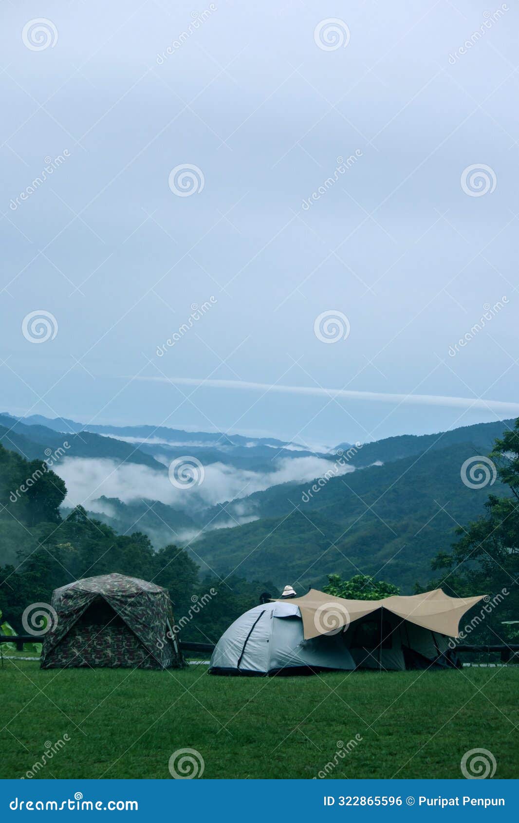 Camping Tent View the Landscape Mountains Stock Photo - Image of ...