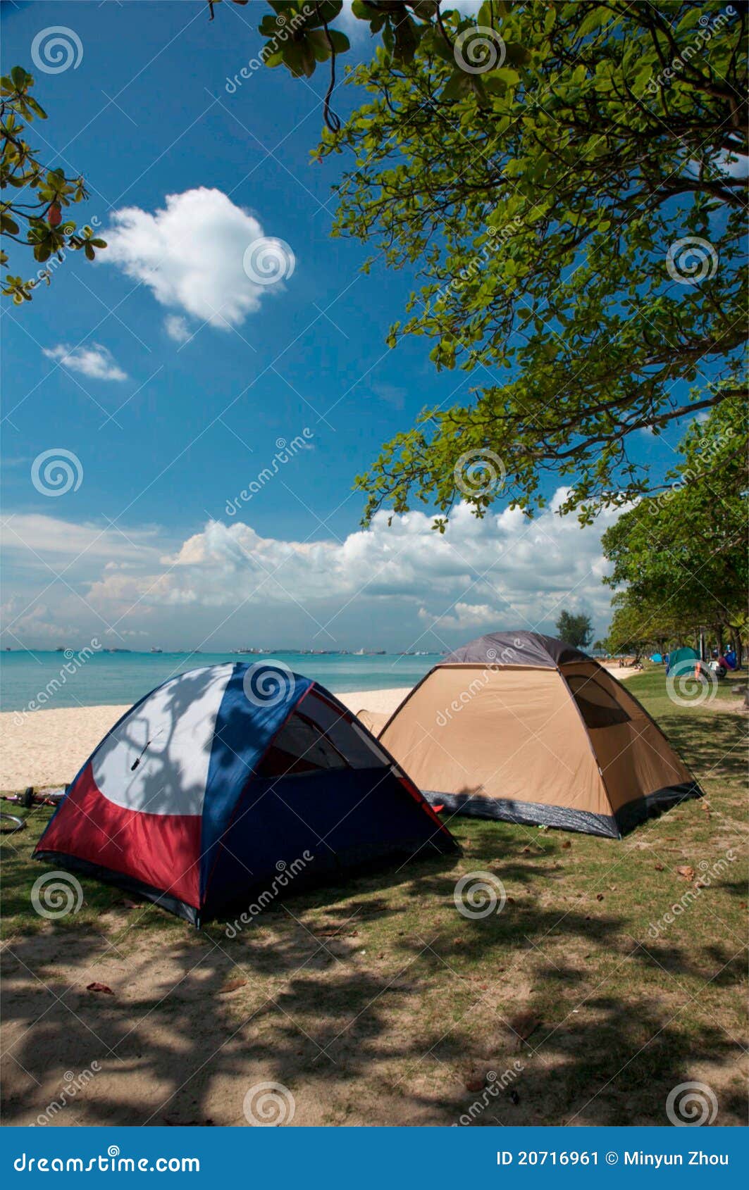 Camping Tents At Outdoor Camp Site Near The Lake Royalty-Free Stock ...