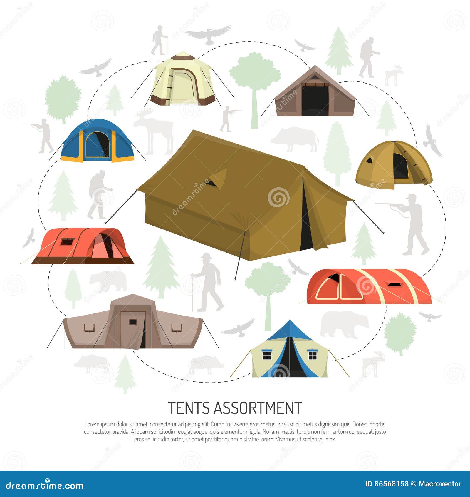 Camping Tents Selection Composition Advertisement Poster Stock Vector ...