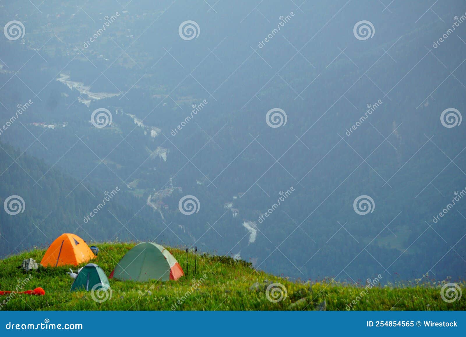 Camping Tents with the View of Mountains in a Background Stock Image ...