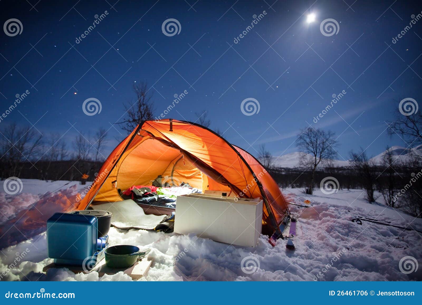 Camping under the moon stock photo. Image of lapland - 26461706