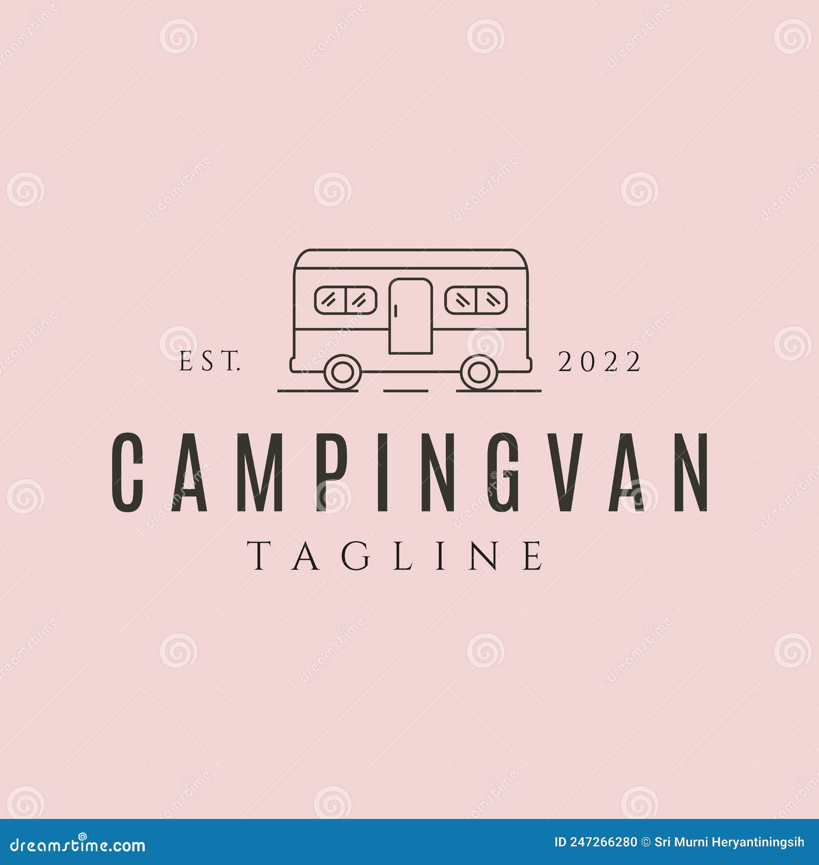 Camping Van Line Art Logo Vector Symbol Illustration Design Stock