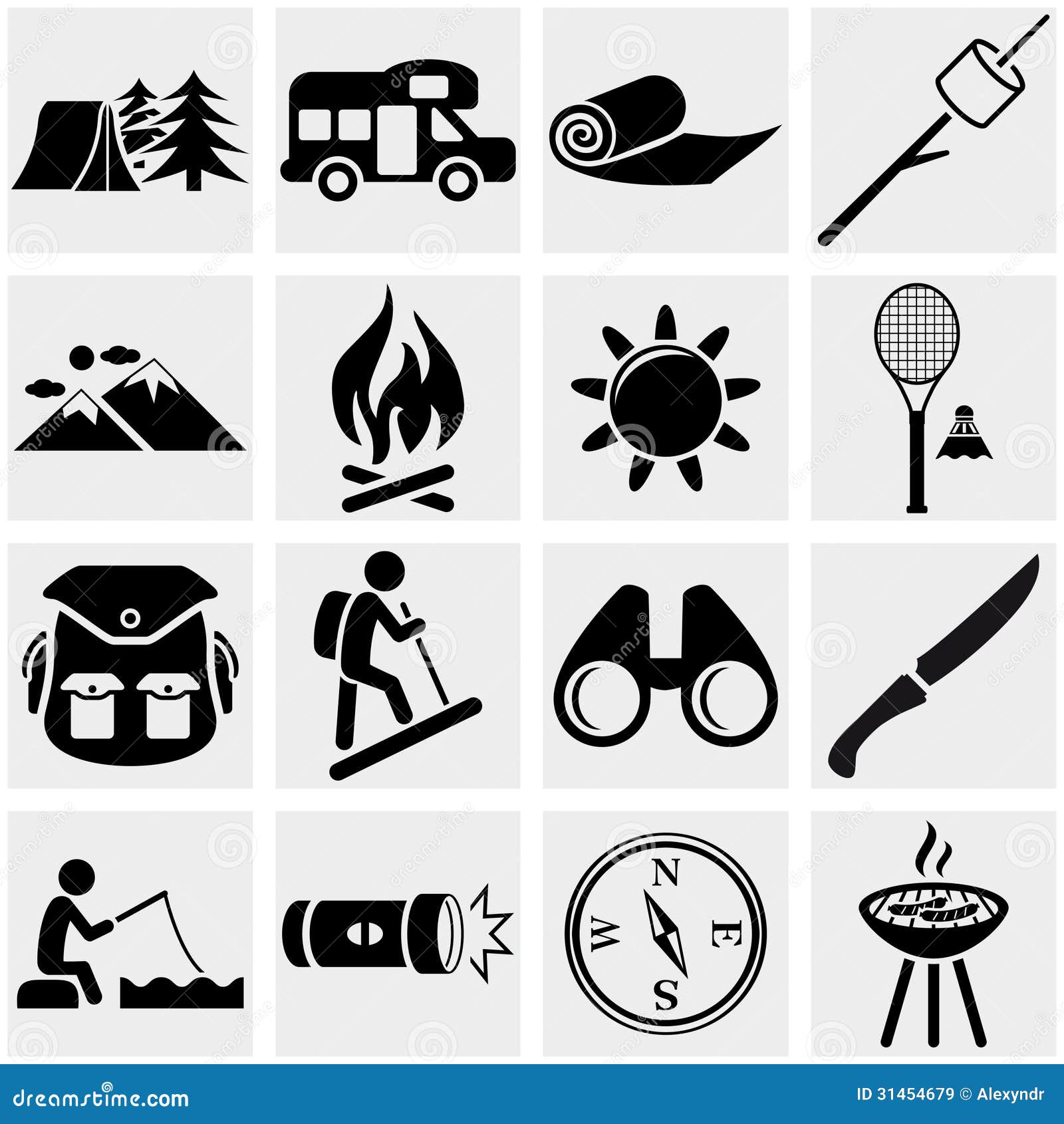 Camping Vector Icon Set on Gray Stock Vector - Illustration of cartoon ...