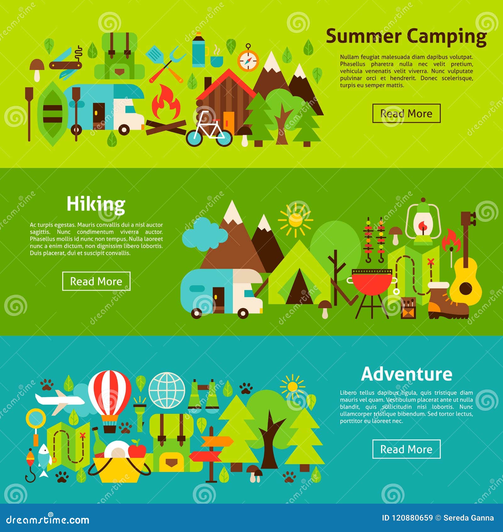 Camping Web Horizontal Banners Stock Vector - Illustration of object ...