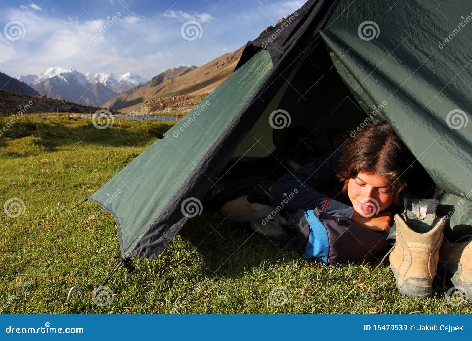 Camping in the wild stock image. Image of woman, mountains - 16479539