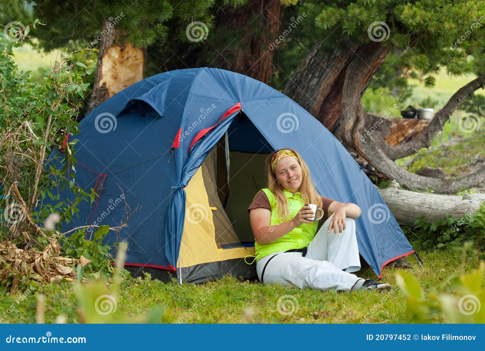 Camping woman stock photo. Image of open, female, forest - 20797452