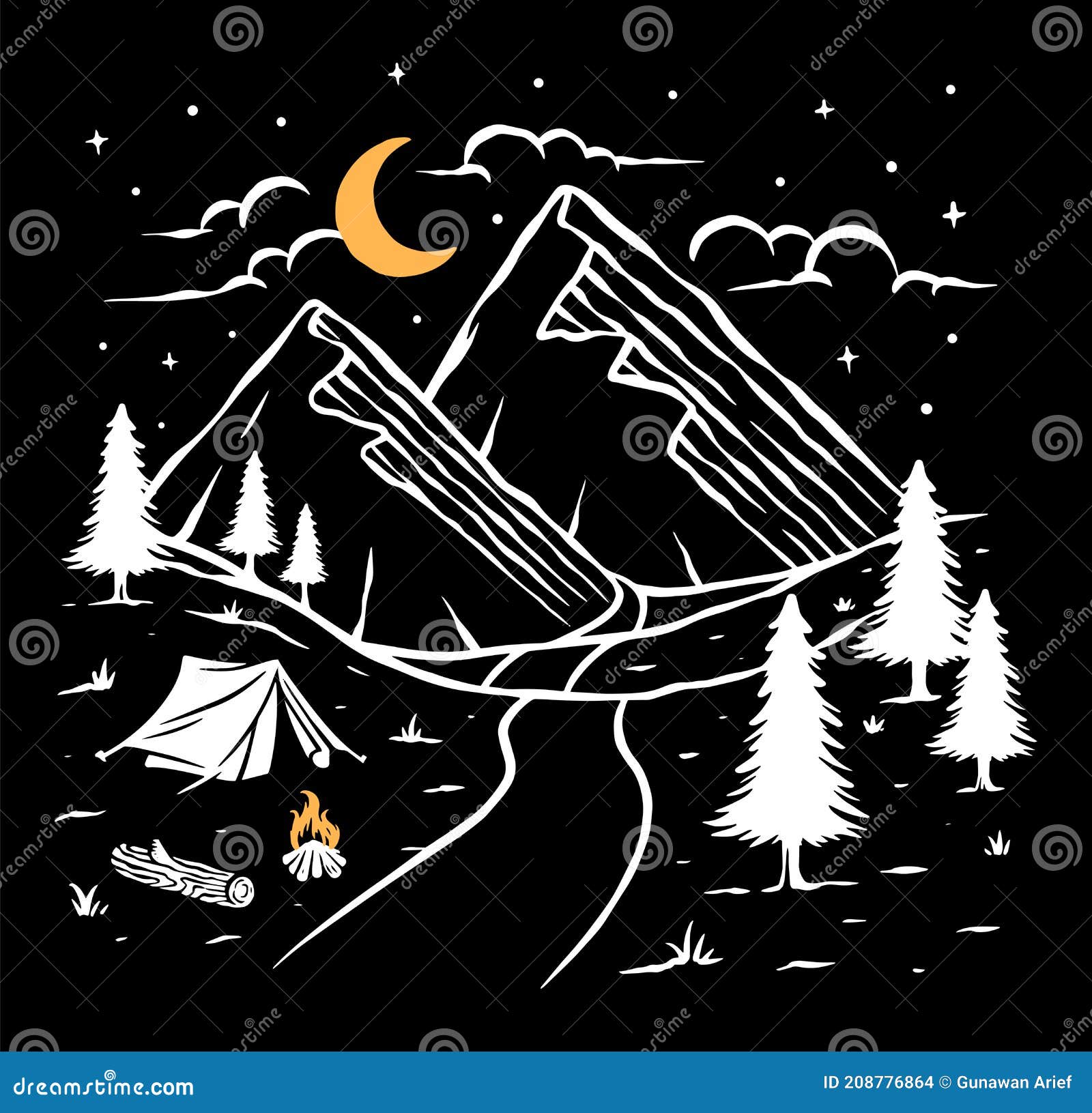 Camping in the Woods at Night Illustration Stock Vector - Illustration ...