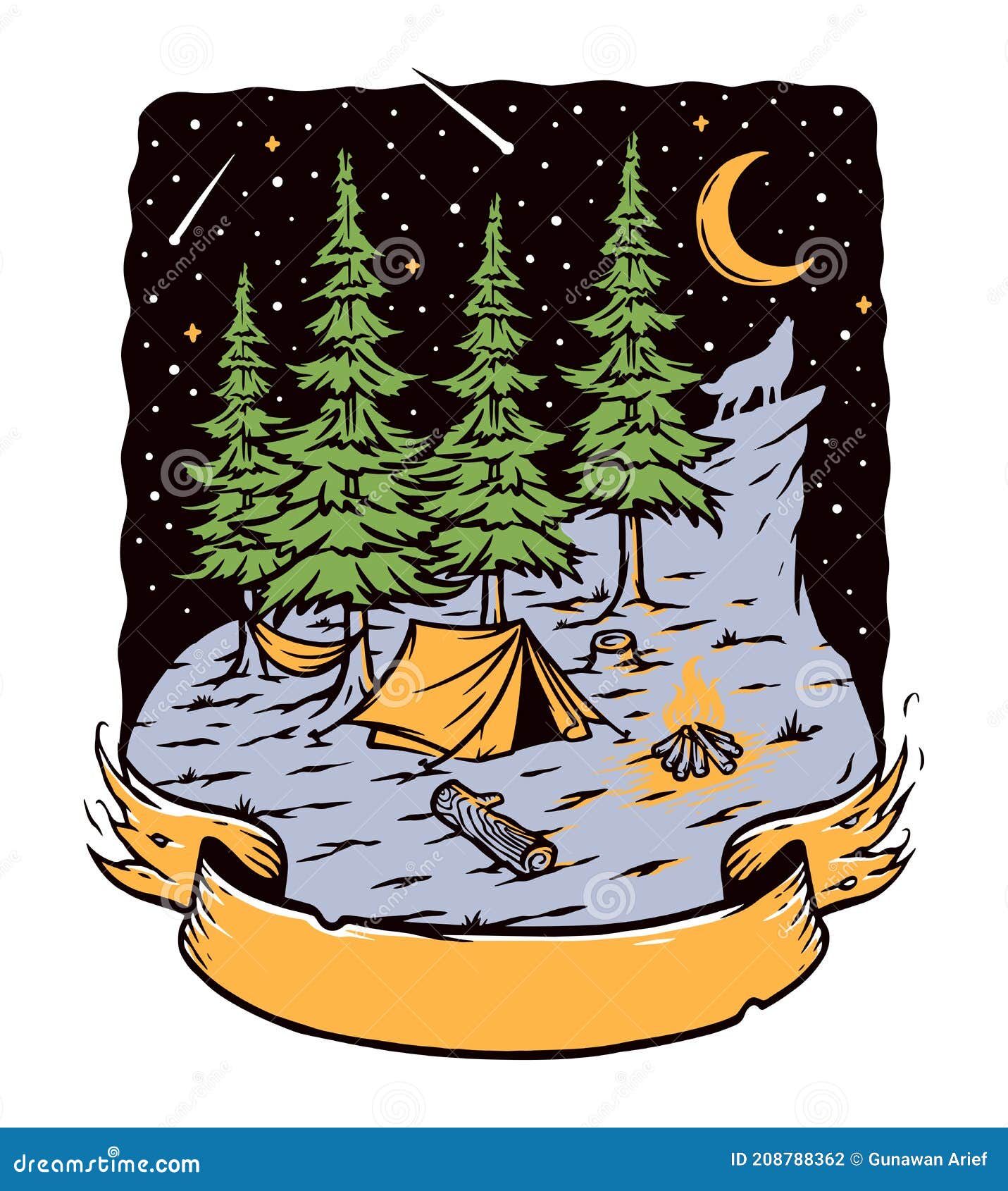Camping in the Woods at Night Vector Illustration Stock Vector ...