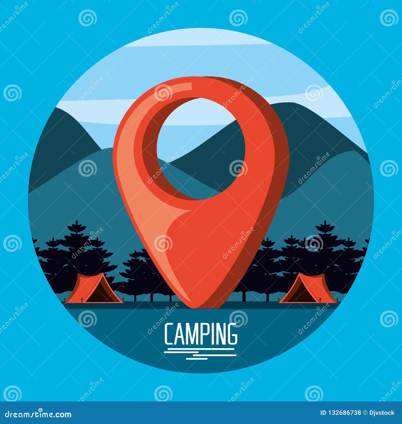 Camping Zone with Tents and Pin Pointer Location Stock Vector ...