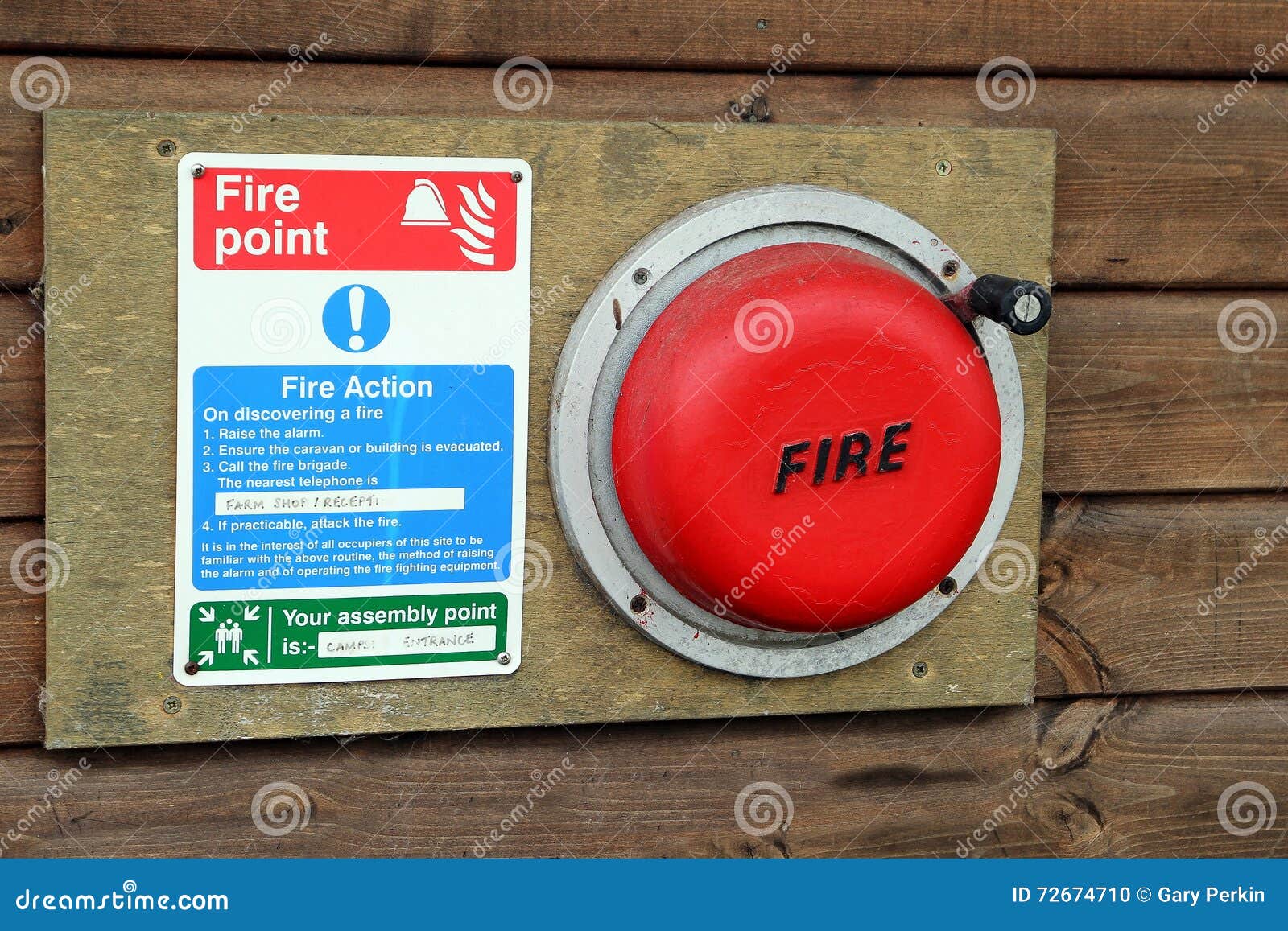 A Campsite Fire Alarm and Evacuation Instructions Stock Photo - Image ...
