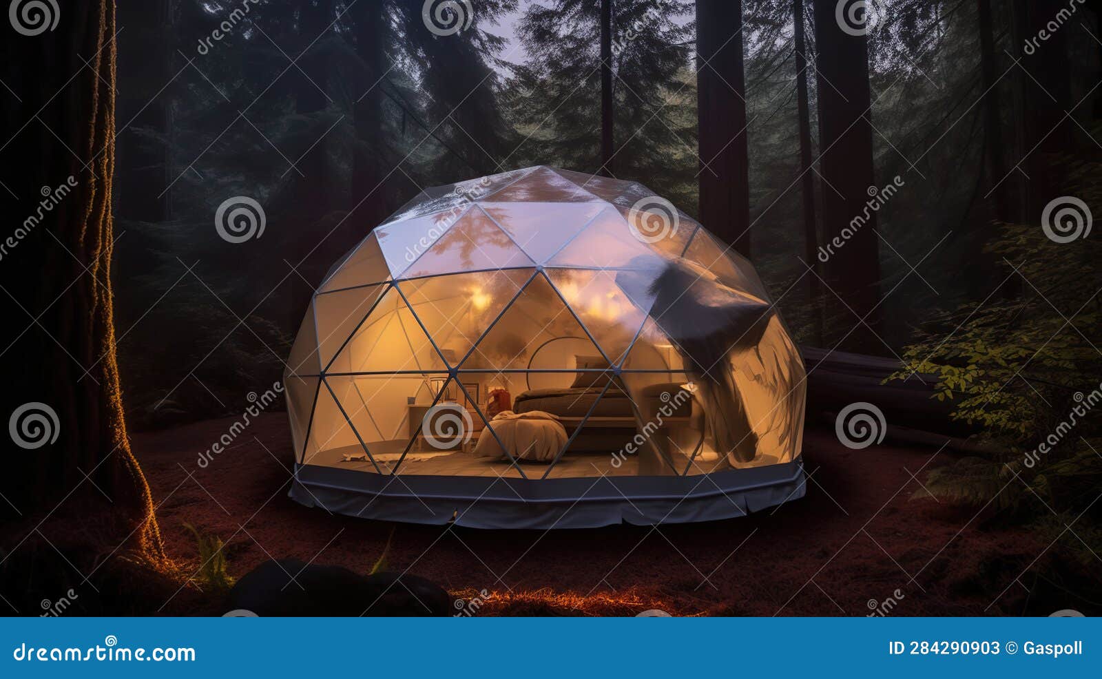 Campsite Geodesic Glamping Bubble Dome with Leds in the Forest ...