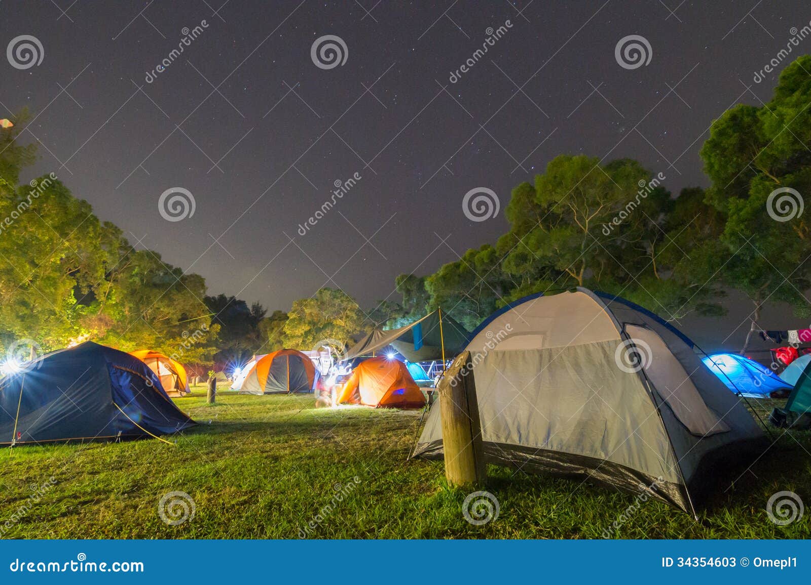 Campsite at Night stock image. Image of tents, nighttime - 34354603