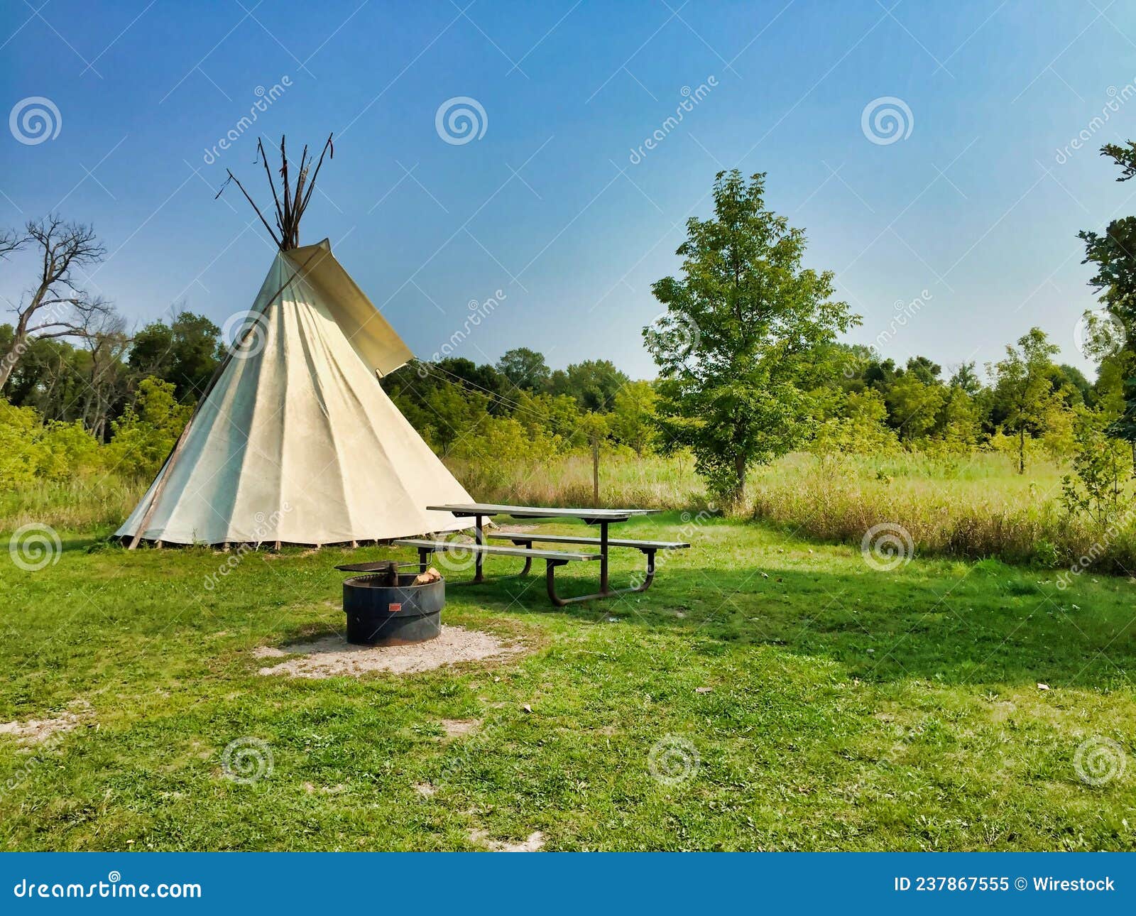 Campsite Setup with a Teepee Stock Image - Image of forest, campsite ...