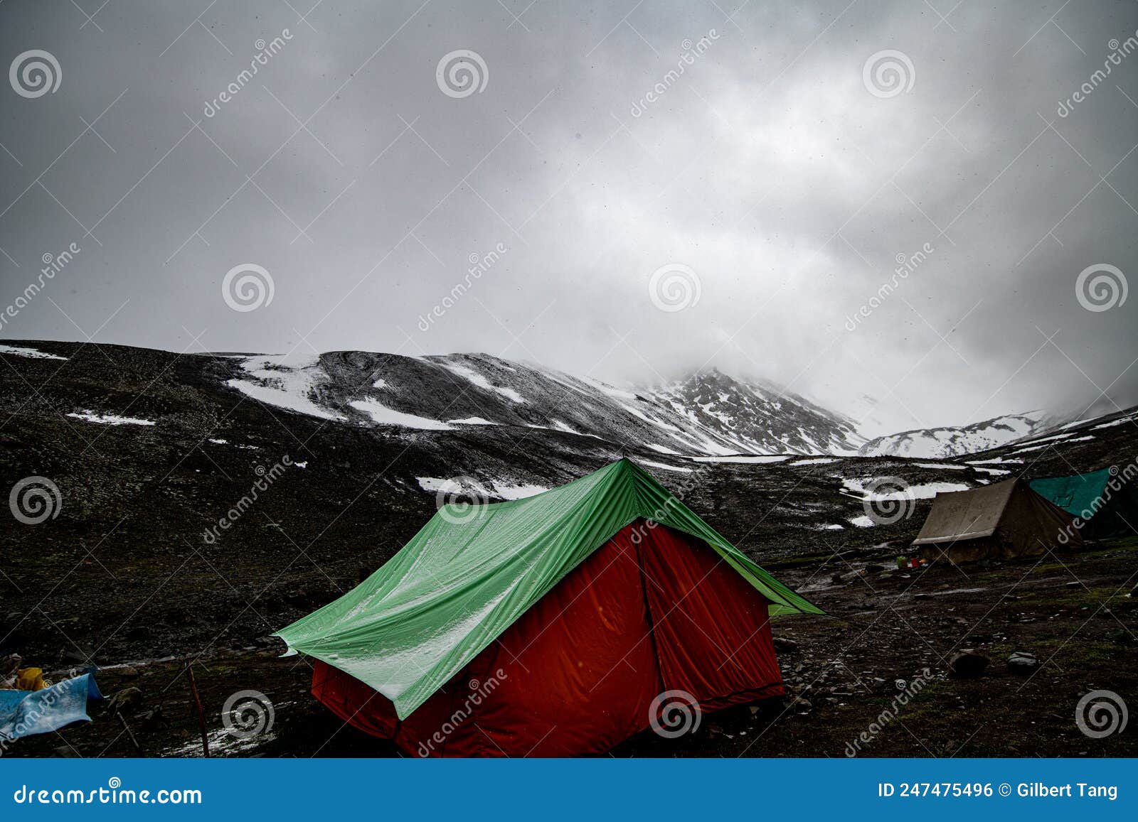 Campsite during the Snow Storm Stock Photo - Image of cloud, winter ...