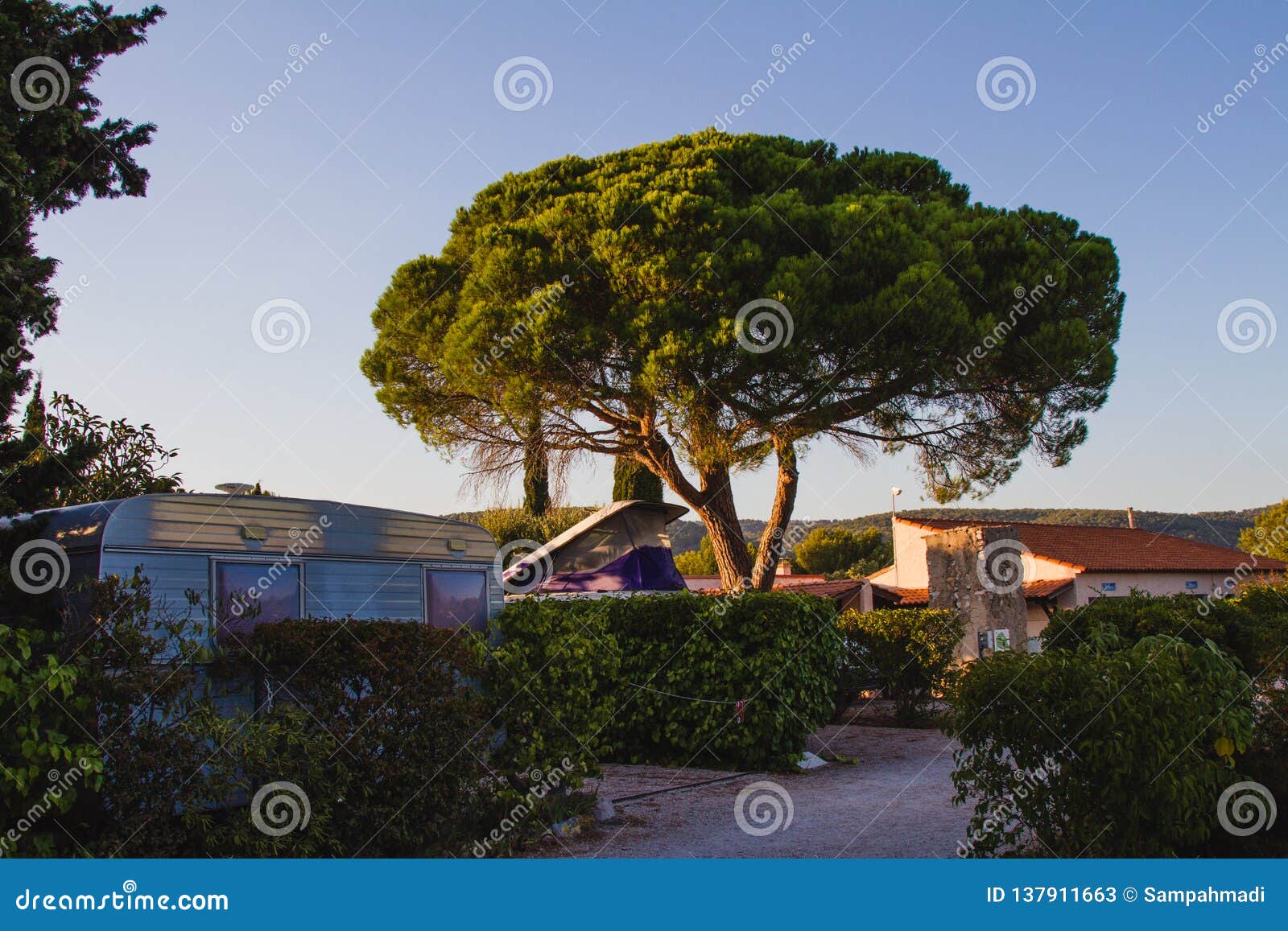 A Campsite during sunset stock image. Image of trvalling - 137911663