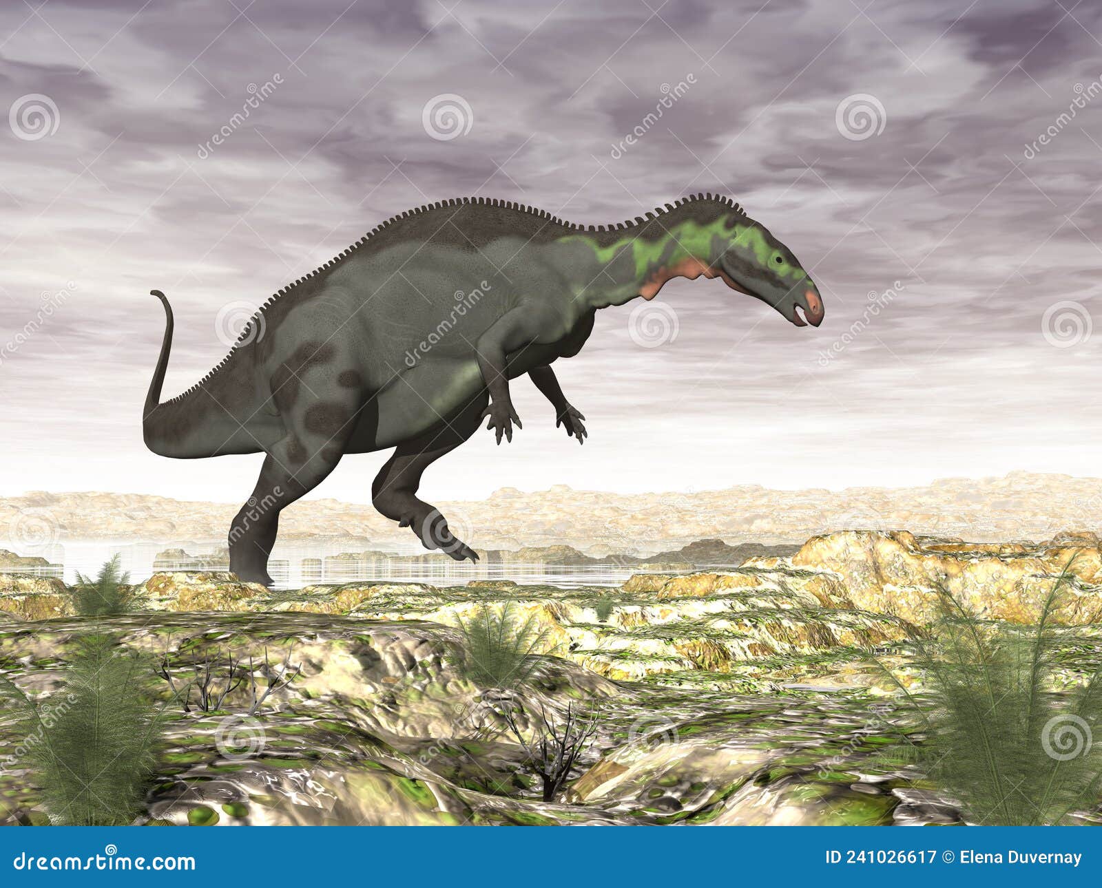 Camptosaurus Dinosaur in the Desert - 3D Render Stock Illustration ...