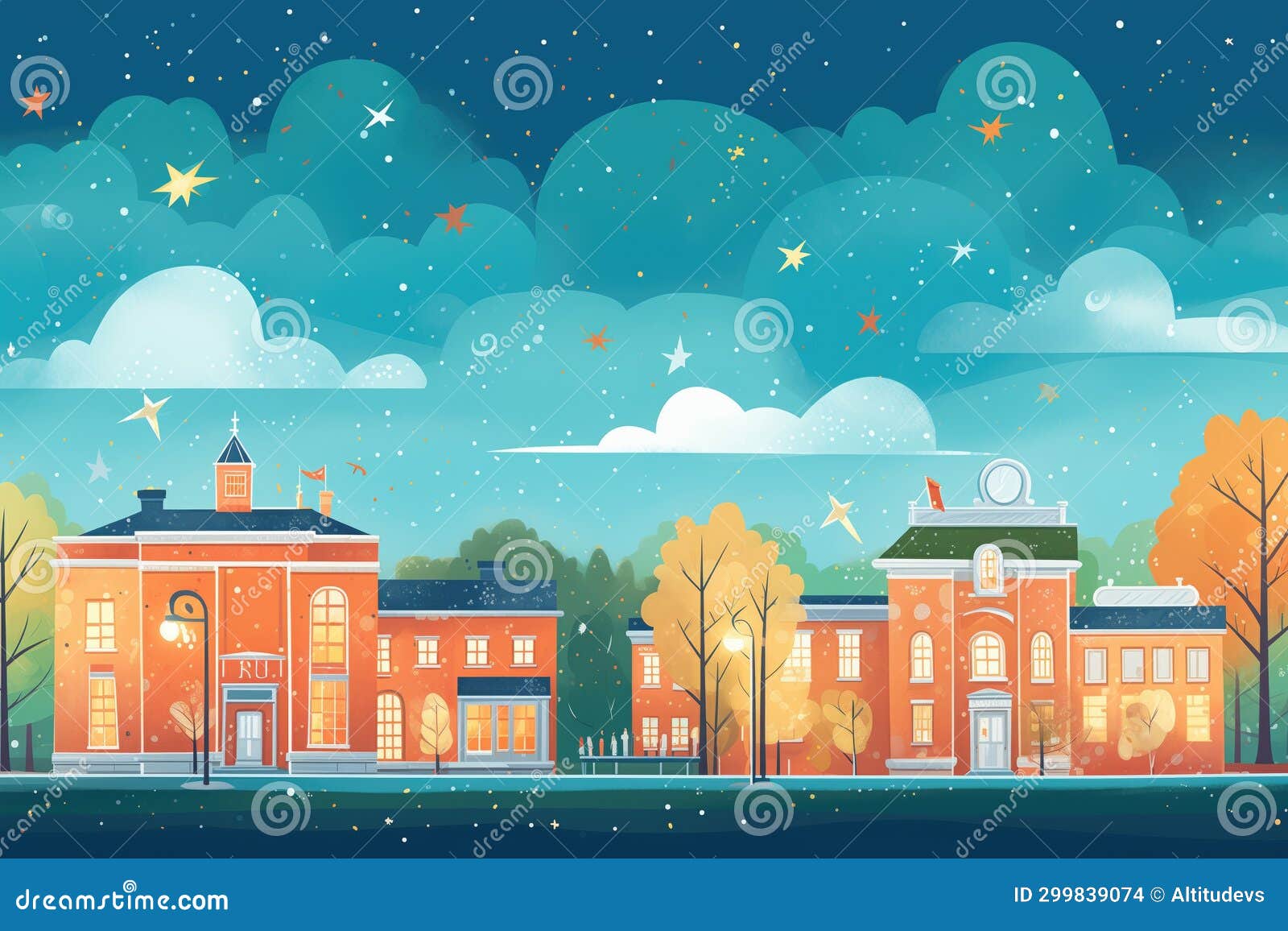 Campus Buildings with Skyglow in the Night Sky Stock Photo - Image of ...