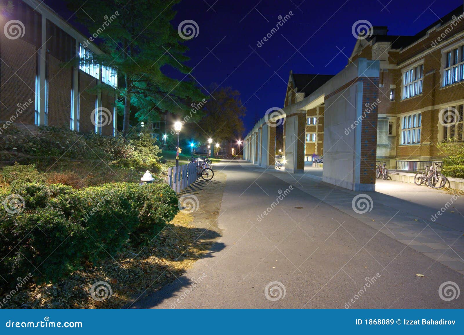 A campus at night stock image. Image of university, brick - 1868089