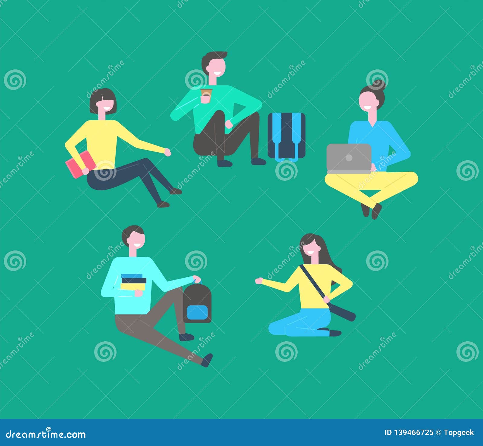 Campus Students on Break Vector Isolated People Stock Vector ...