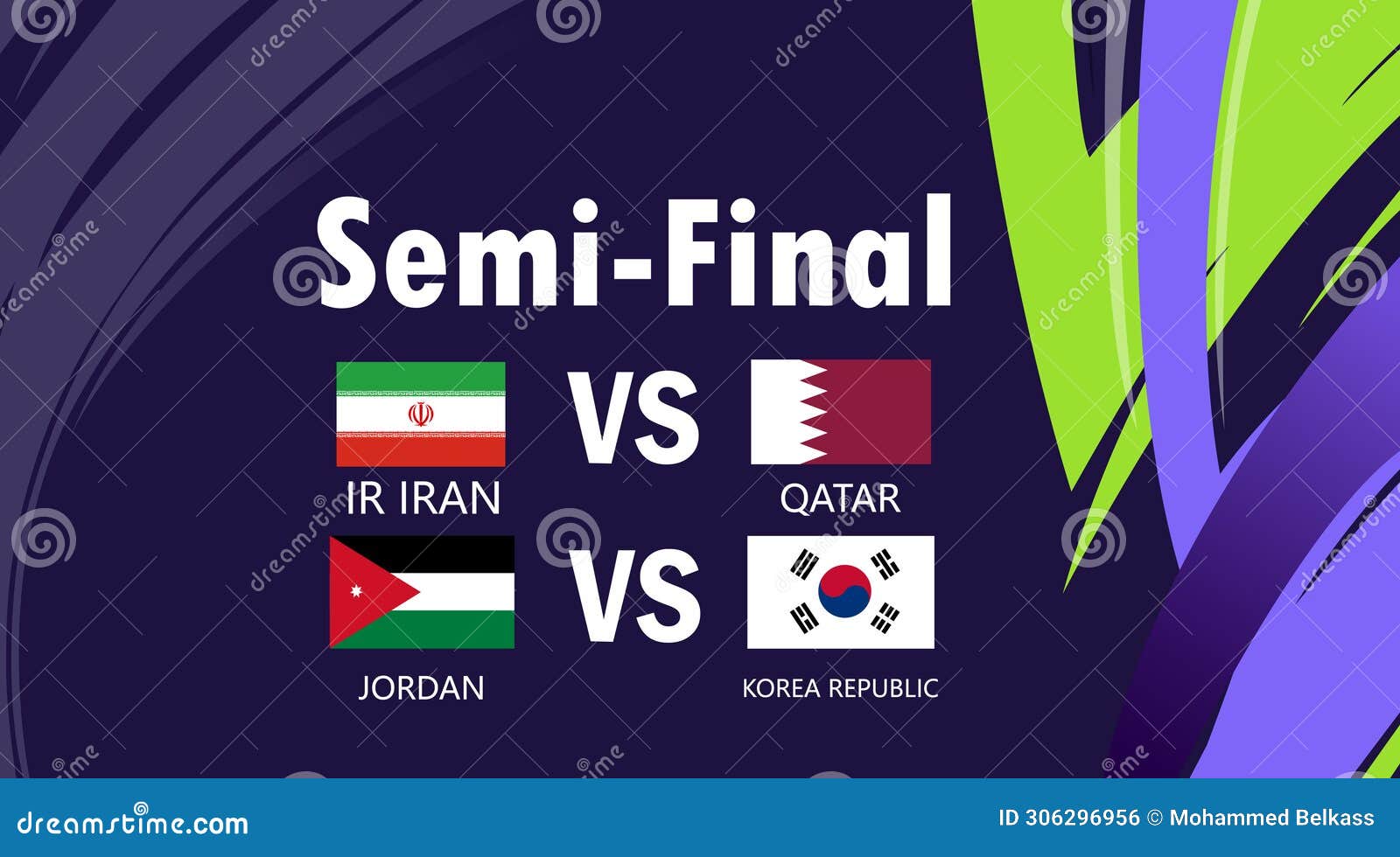 Matches Semi-Finals Flags Asian Nations 2023 Emblems Teams Stock Vector ...