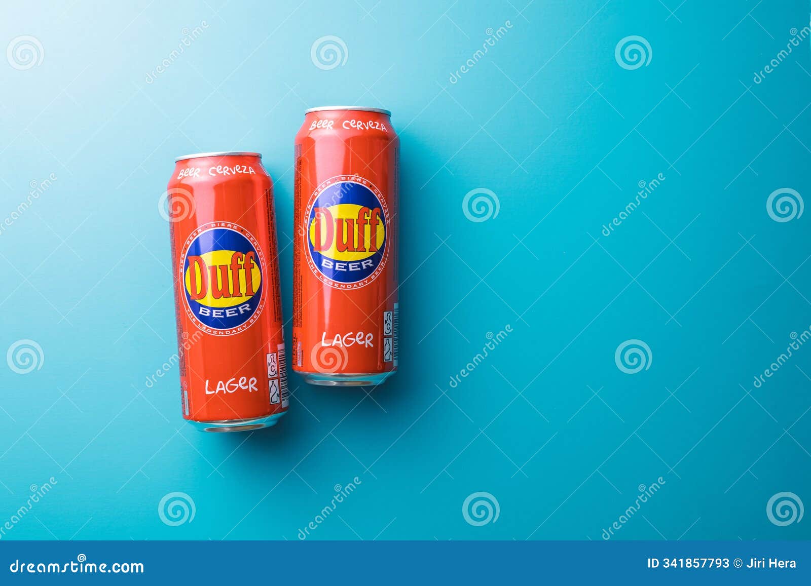 Can of American Duff Beer on Blue Background. Top View Editorial Stock ...