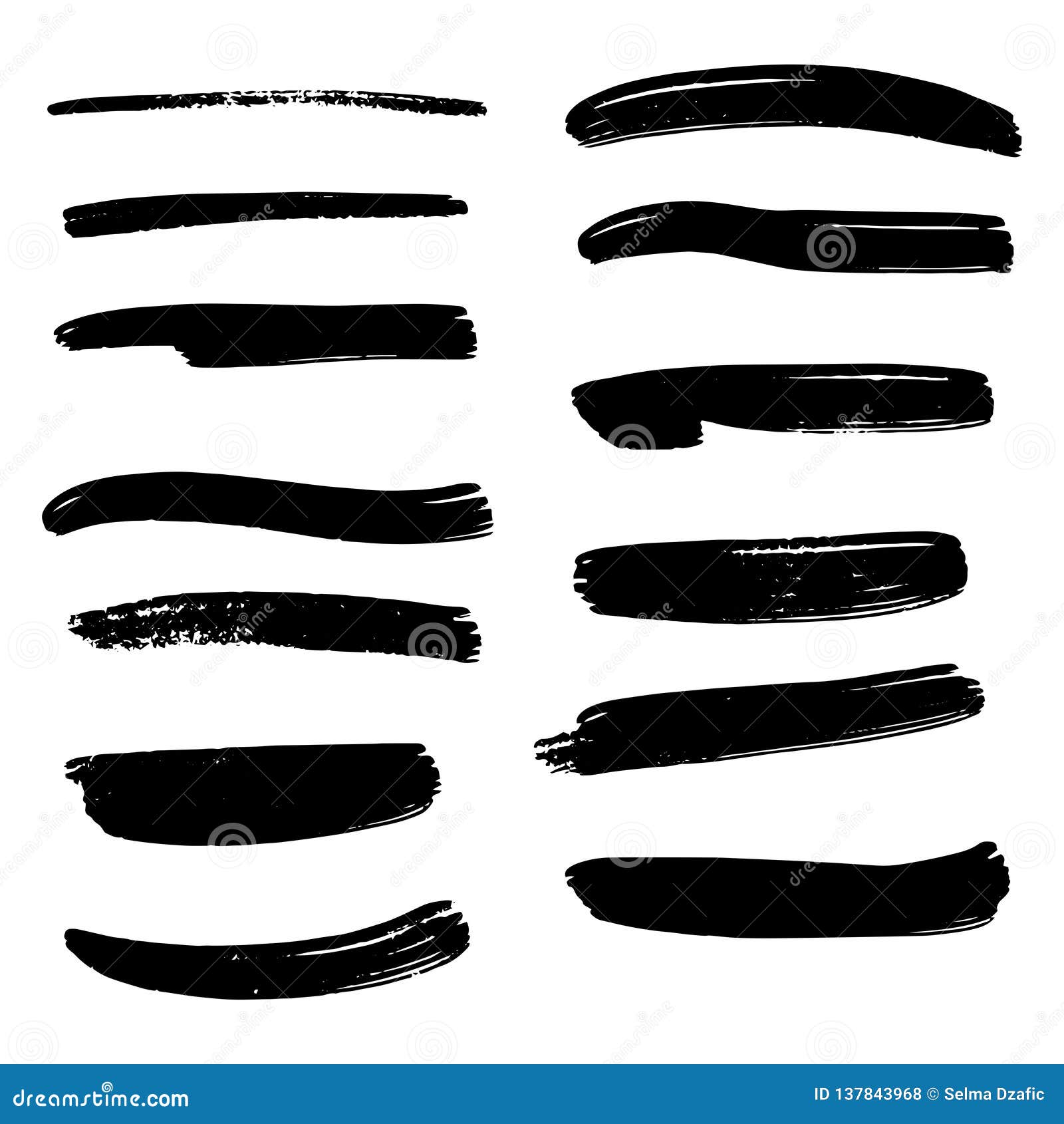 Handmade Set of Underline Strokes. Vector Strokes in Grunge Marker ...