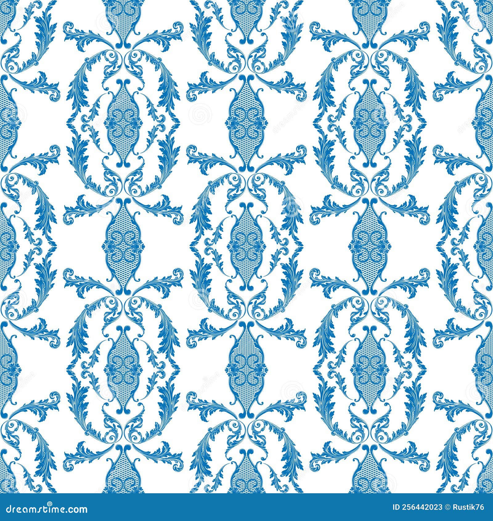 Vintage Floral Seamless Pattern In Blue And White Stock Illustration