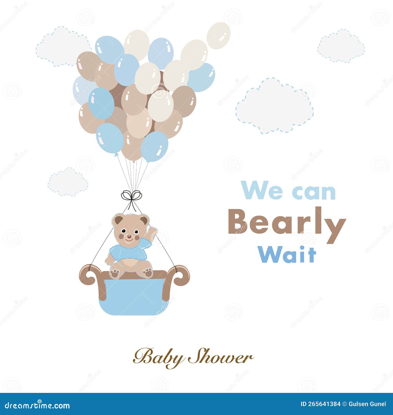 We Can Bearly Wait Text With Teddy Bear Rainbow And Clouds Vector ...
