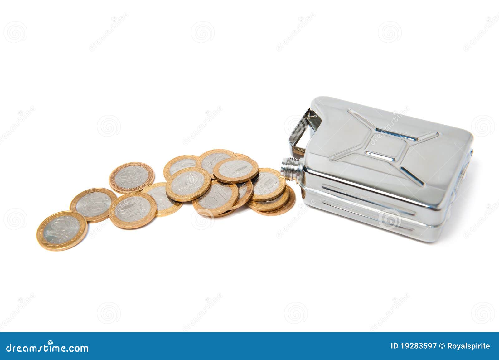 Can and coins stock image. Image of rubble, money, white - 19283597