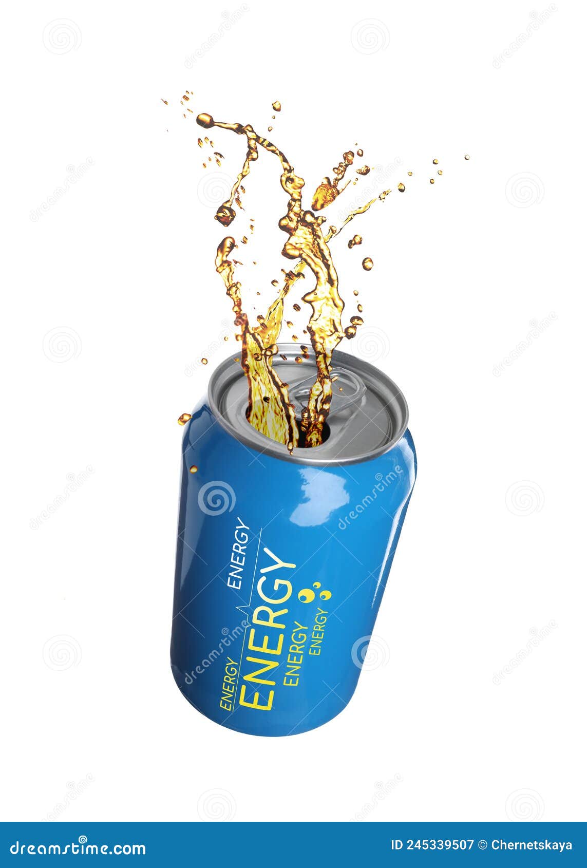 Can of Energy Drink with Splashes on White Background Stock Image ...