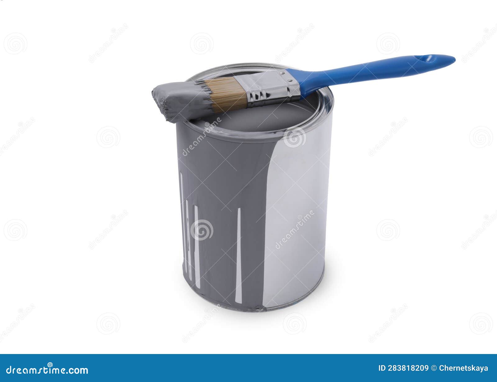 Can with Grey Paint and Brush on White Background Stock Image - Image ...
