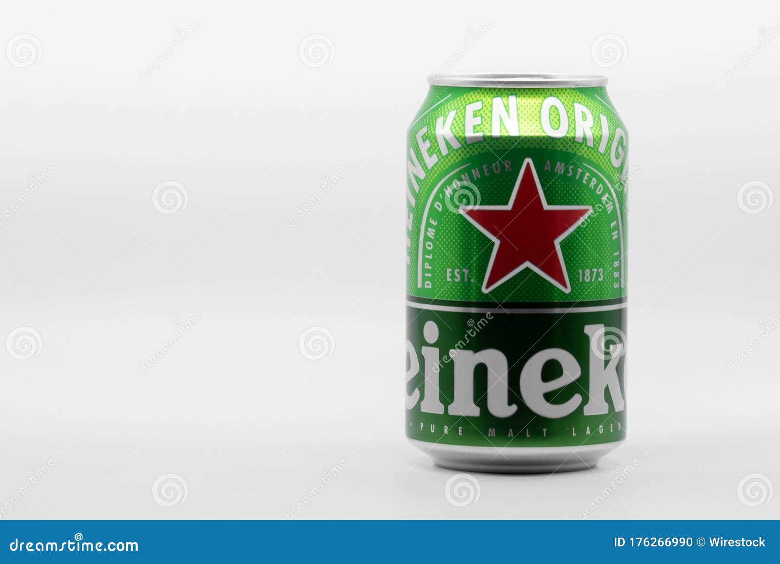 A Can of Heineken Beer on a White Background with Space for Text ...