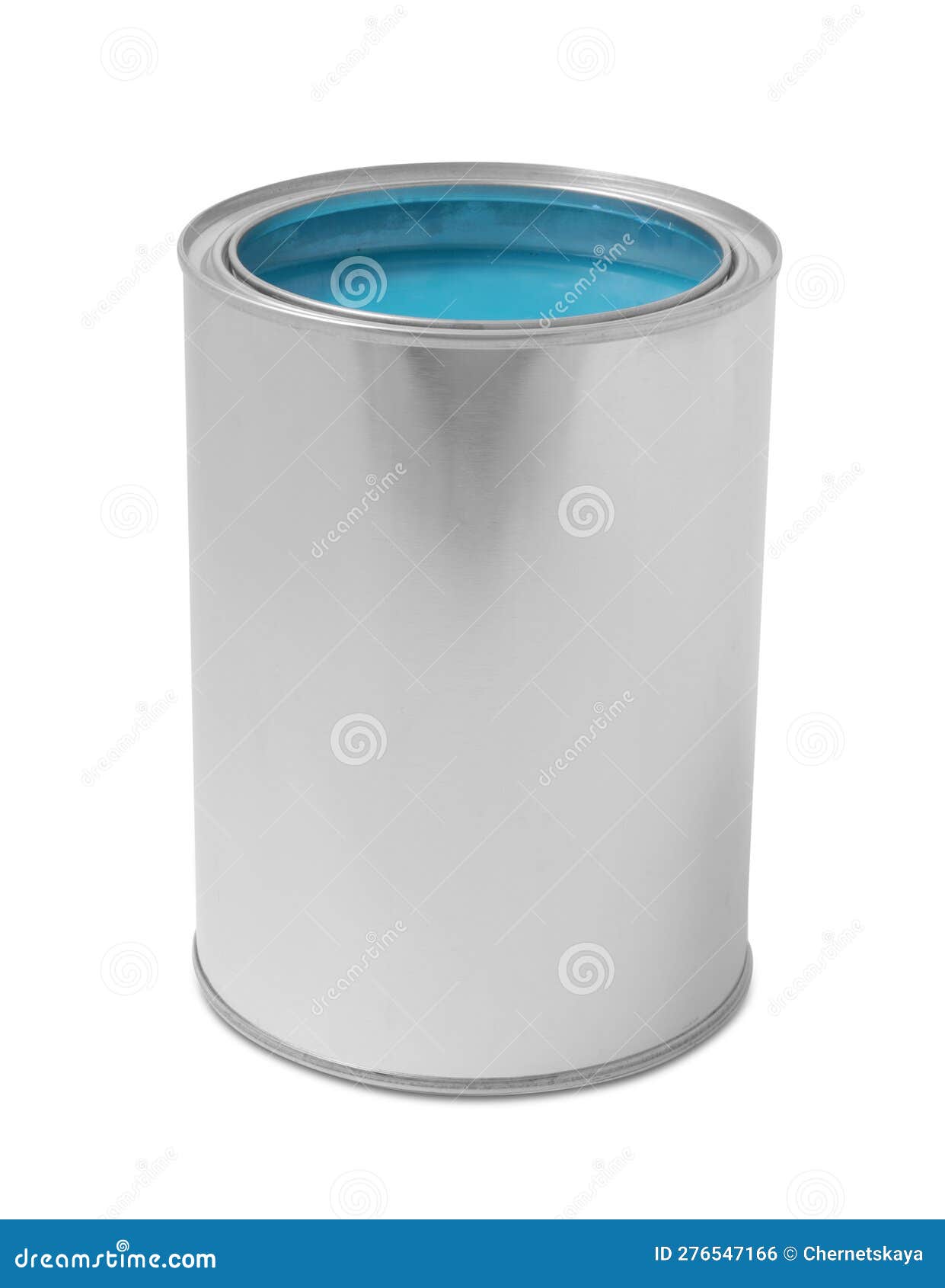Can with Light Blue Paint on White Background Stock Photo - Image of ...