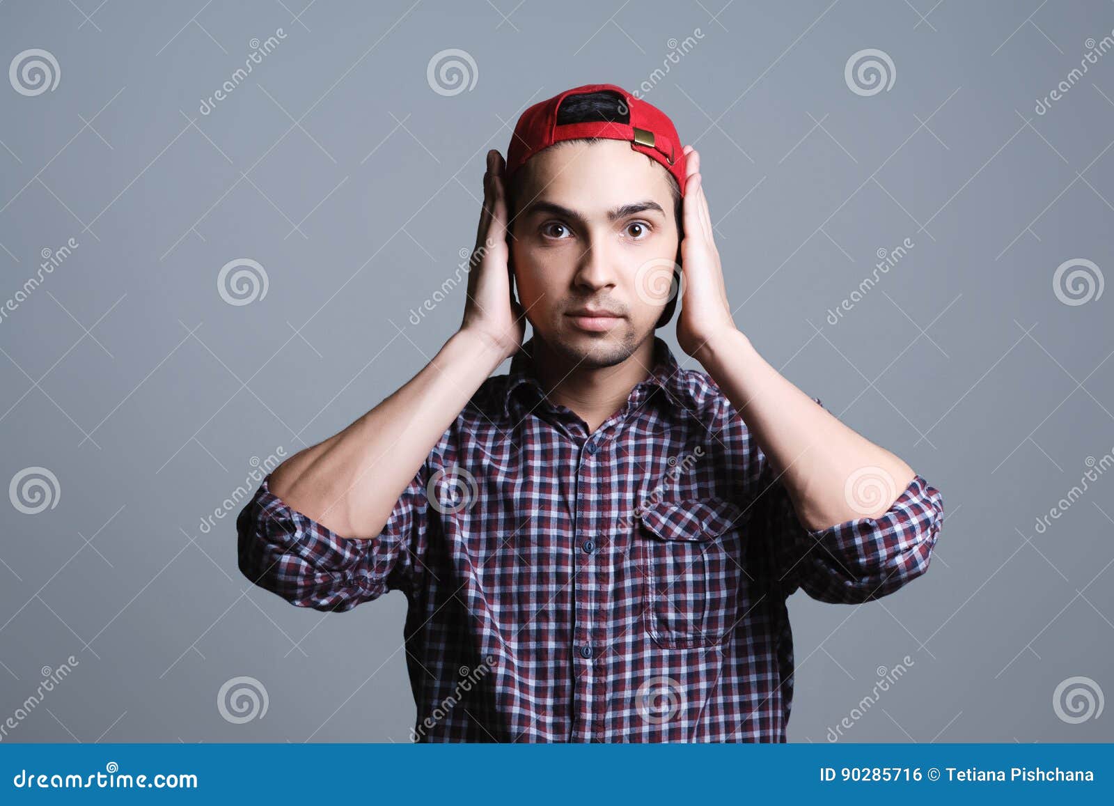 Can Not Hear Anything, the Guy Closed the Ears with His Hands Stock ...