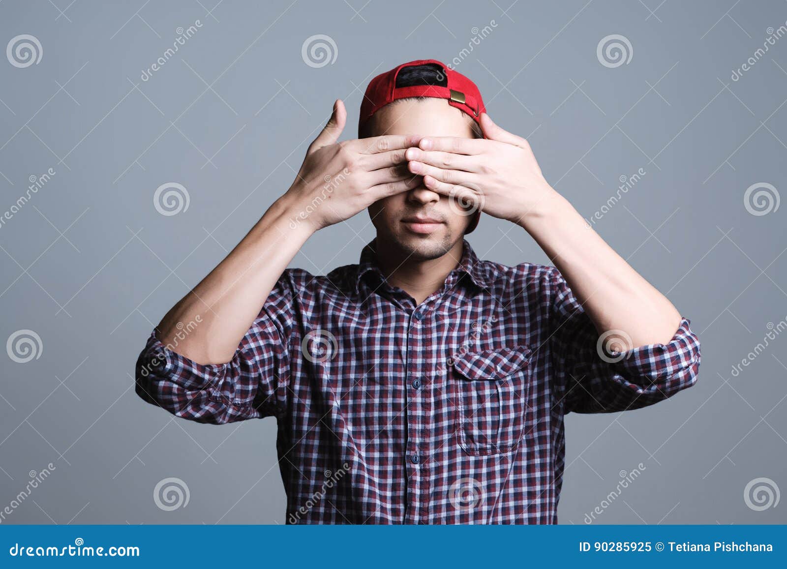 Can Not See Anything, the Guy Covered His Eyes Stock Image - Image of ...