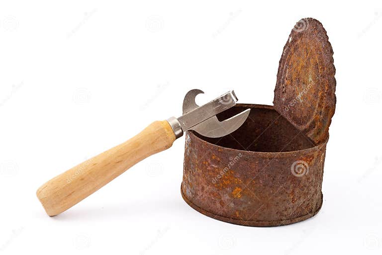 Can opener on rusty tin stock photo. Image of tinned - 14801450