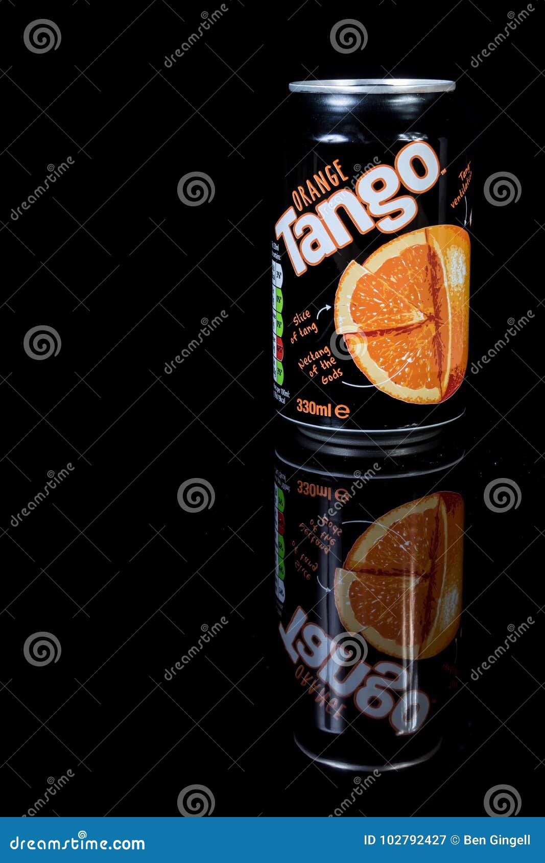 A Can of Orange Tango Isolated on a Black Background Editorial ...