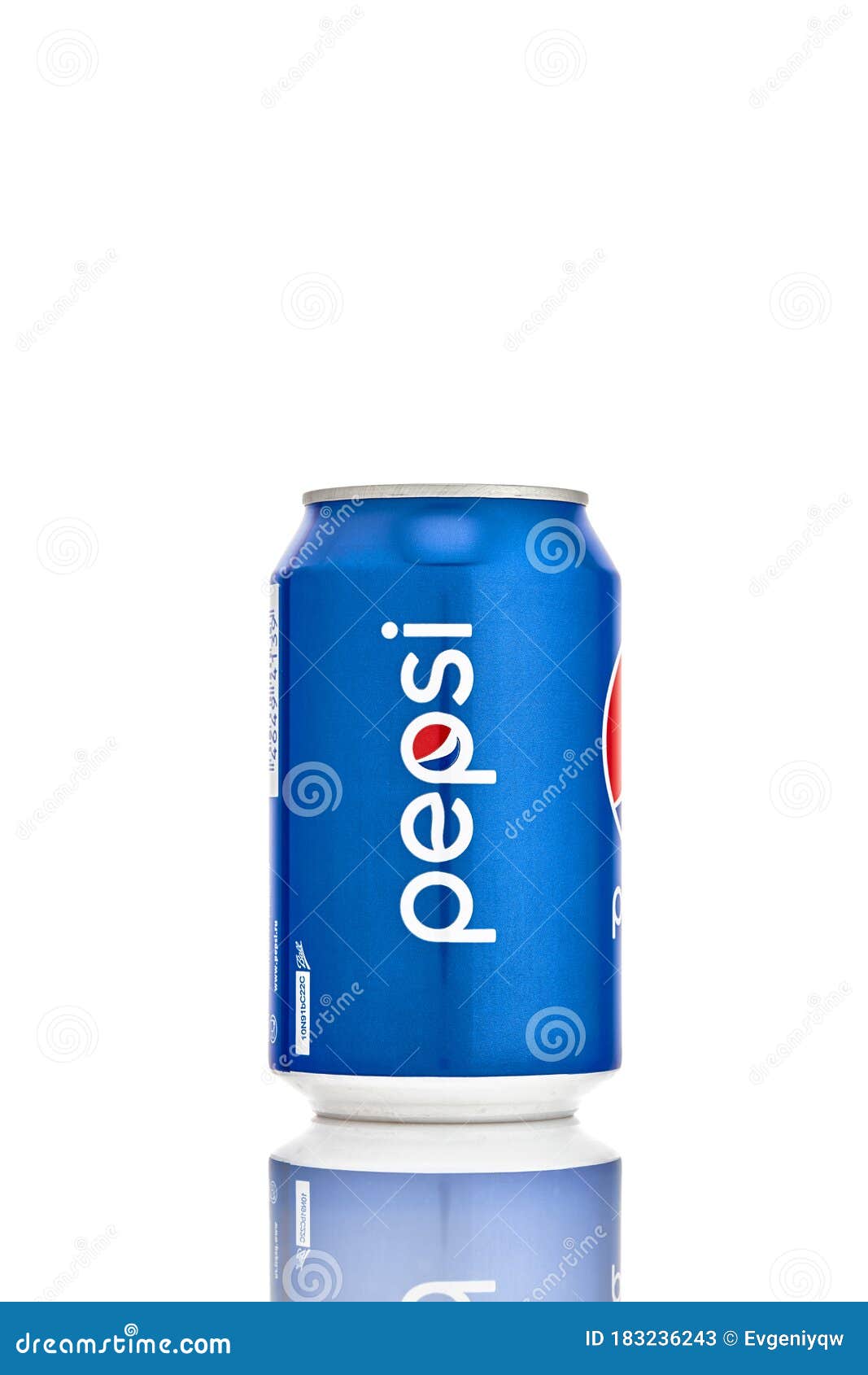 Can of Pepsi, Isolate on White Background with Reflection. Popular Soft ...