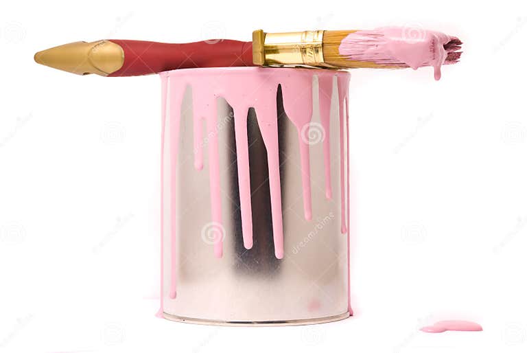Can of pink paint stock photo. Image of gold, group, brush - 18612266