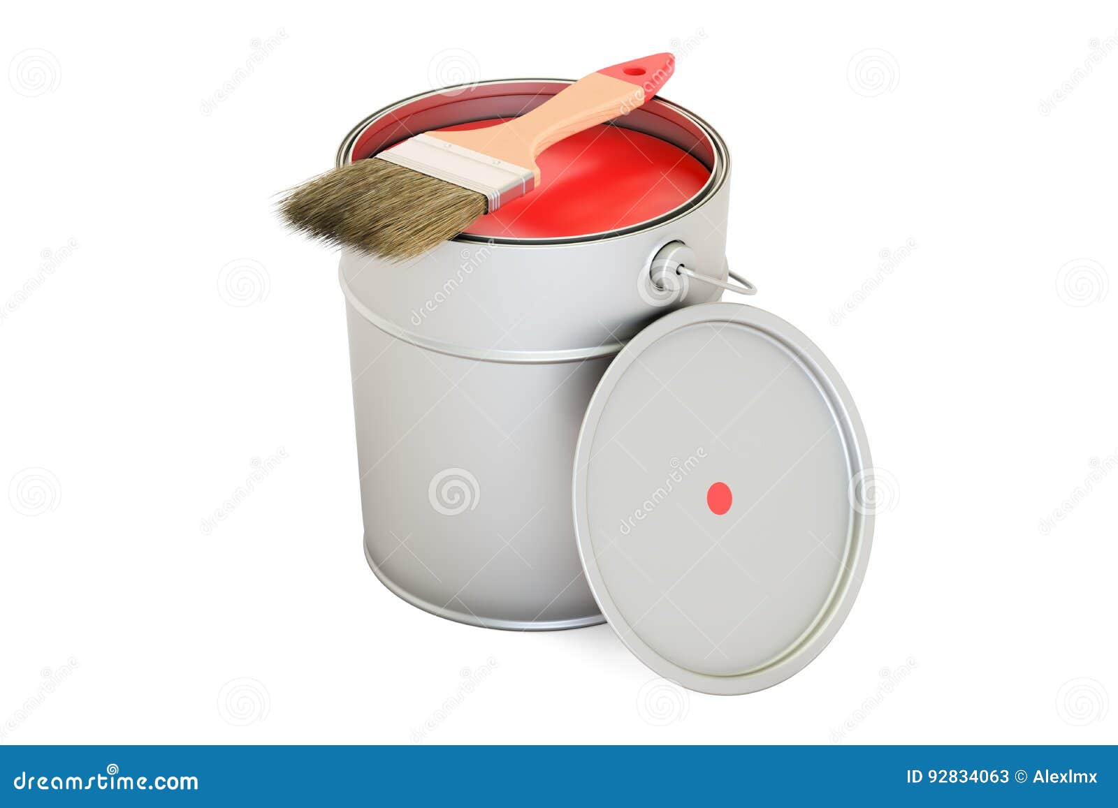 Can with Red Paint and Brush, 3D Stock Illustration - Illustration of ...